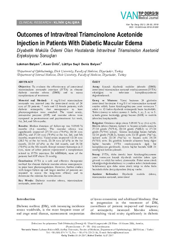 (PDF) Outcomes of Intravitreal Triamcinolone Acetonide Injection in ...