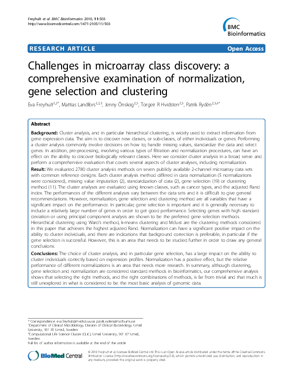 Pdf Challenges In Microarray Class Discovery A Comprehensive Examination Of Normalization 0720
