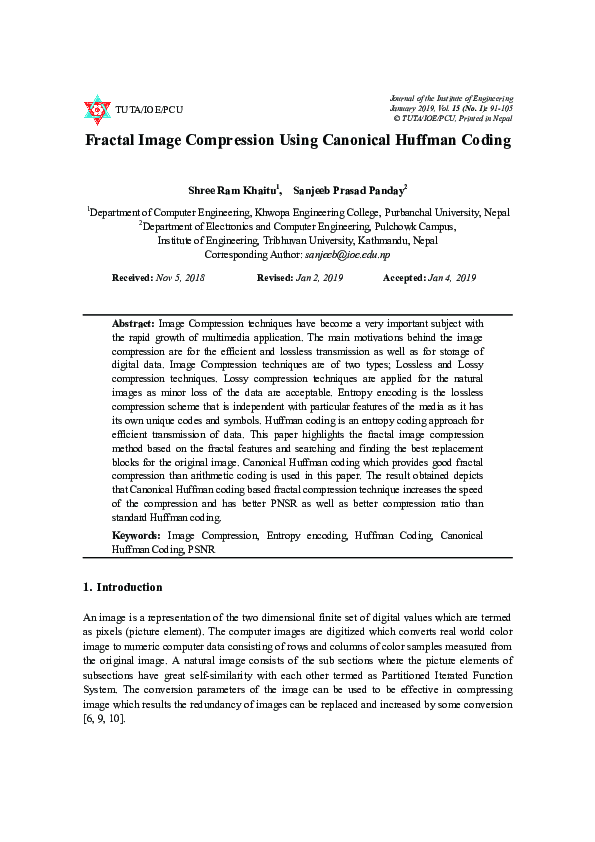(PDF) Fractal Image Compression Using Canonical Huffman Coding