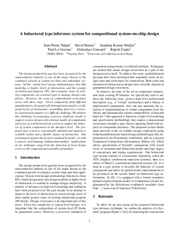 Pdf A Behavioral Type Inference System For Compositional System On Chip Design