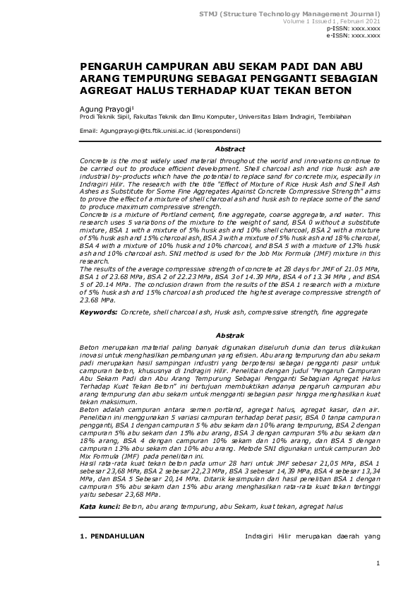 (PDF) Pengaruh Campuran Abu Sekam Padi Dan Abu Arang Tempurung Sebagai Pengganti Sebagian ...