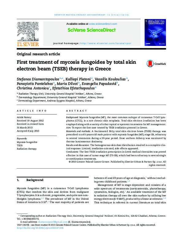 (PDF) First treatment of mycosis fungoides by total skin electron beam ...