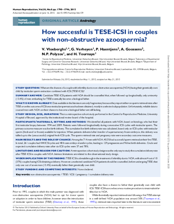 (PDF) How successful is TESE-ICSI in couples with non-obstructive ...