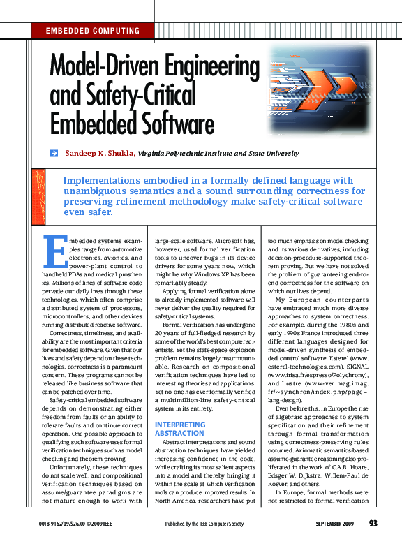 Pdf Model Driven Engineering And Safety Critical Embedded Software