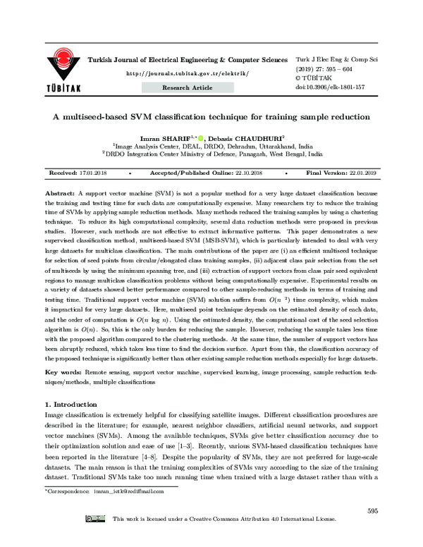 (PDF) A multiseed-based SVM classification technique for training sample reduction