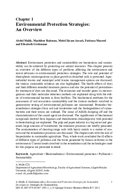 (PDF) Environmental Protection Strategies: An Overview