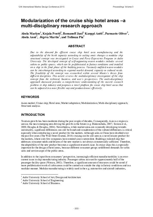 (PDF) Modularization of the cruise ship hotel areas -a multi ...