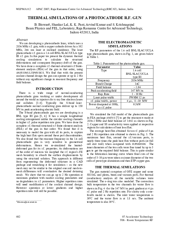 (PDF) Thermal Simulations of a Photocathode RF Gun