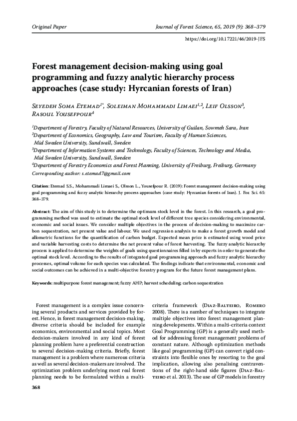 (PDF) Forest management decision-making using goal programming and fuzzy analytic hierarchy ...