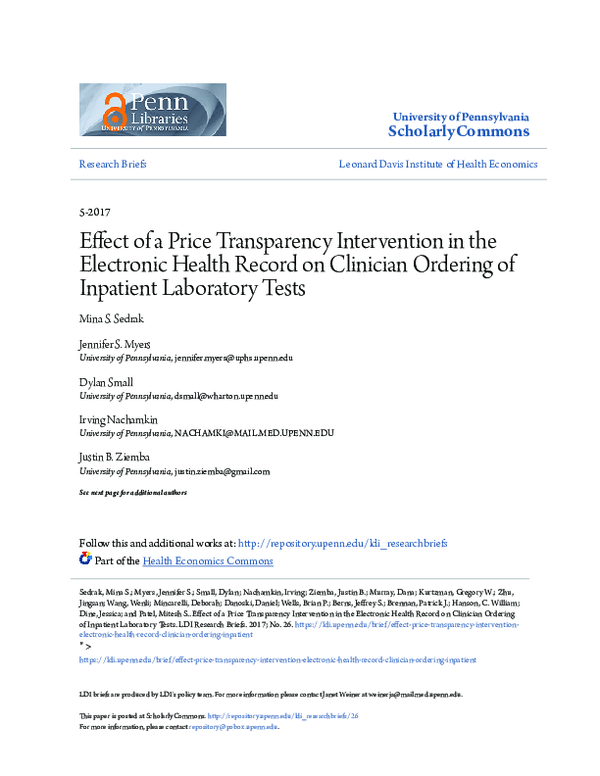 (PDF) Effect of a Price Transparency Intervention in the Electronic ...