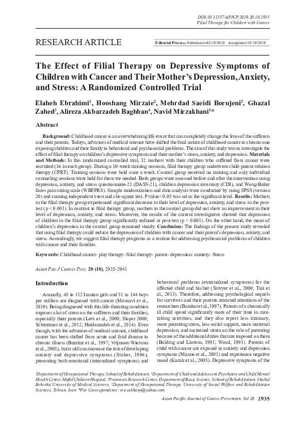 (PDF) The Effect of Filial Therapy on Depressive Symptoms of Children ...