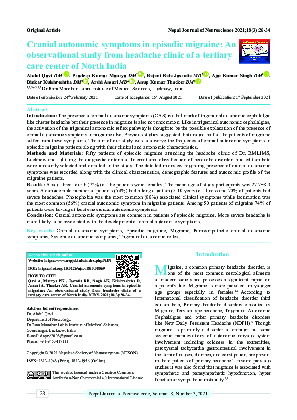 (PDF) Cranial autonomic symptoms in episodic migraine: An observational ...