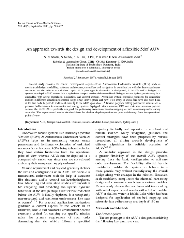 (PDF) An approach towards the design and development of a 5 DOF AUV