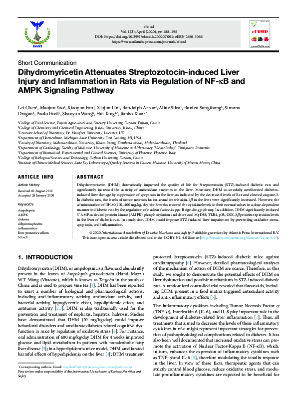 (PDF) Dihydromyricetin Attenuates Streptozotocin-induced Liver Injury ...