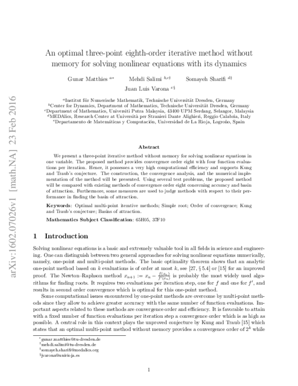 Pdf An Optimal Three Point Eighth Order Iterative Method Without
