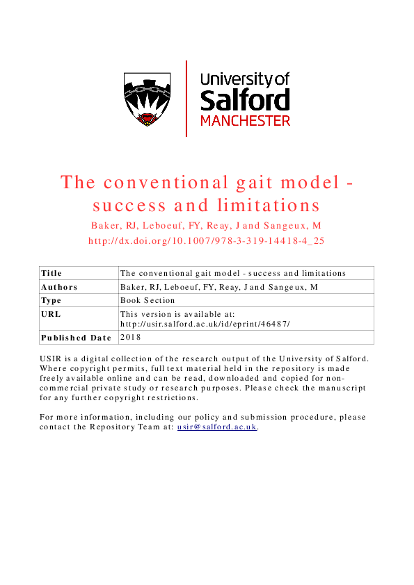 (PDF) The Conventional Gait Model - Success and Limitations