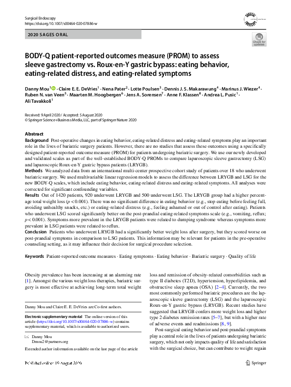 (PDF) BODY-Q patient-reported outcomes measure (PROM) to assess sleeve ...