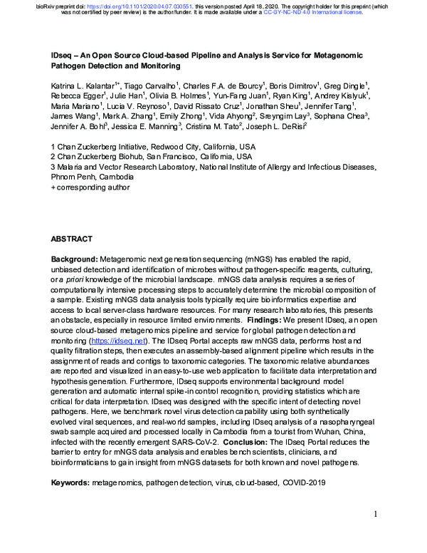 (PDF) IDseq - An Open Source Cloud-based Pipeline and Analysis Service for Metagenomic Pathogen ...