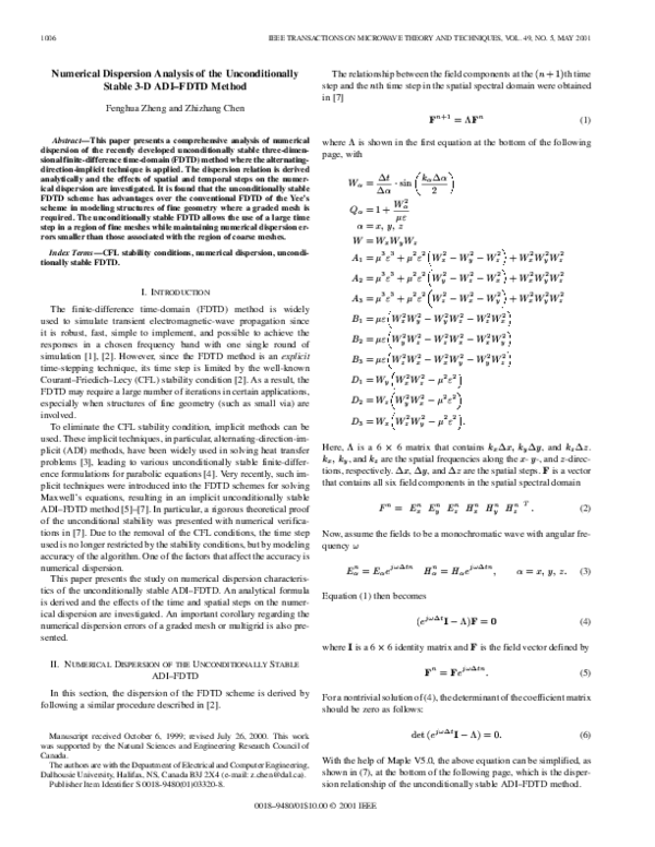 (PDF) Numerical Dispersion Analysis of the Unconditionally Stable Three-Dimensional LOD-FDTD Method