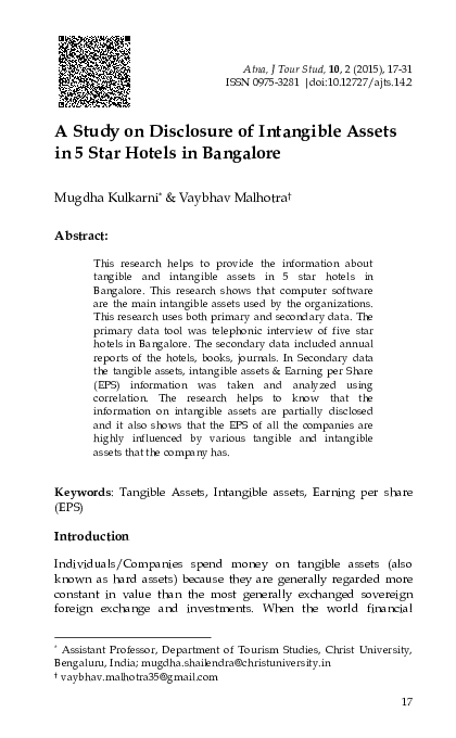 (PDF) “A study on Disclosure of Intangible assets in 5 star hotels in ...