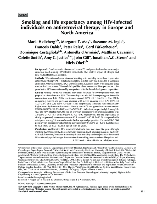 (PDF) Smoking and life expectancy among HIV-infected individuals on ...