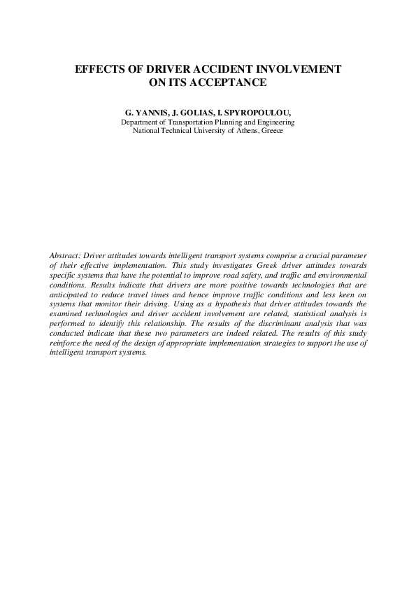 (PDF) Effects of driver accident history on ITS acceptance
