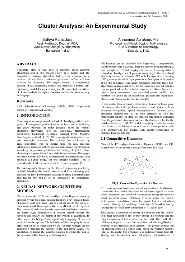 (PDF) Cluster Analysis: An Experimental Study