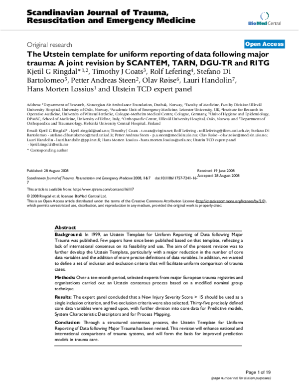 (PDF) The Utstein template for uniform reporting of data following ...