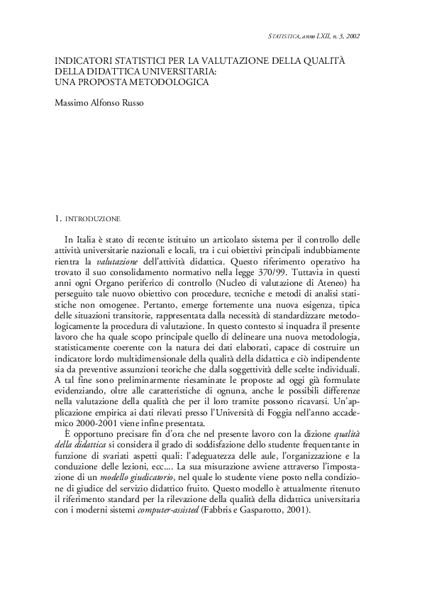 (PDF) Indicatori statistici per la valutazione della soddisfazione ...
