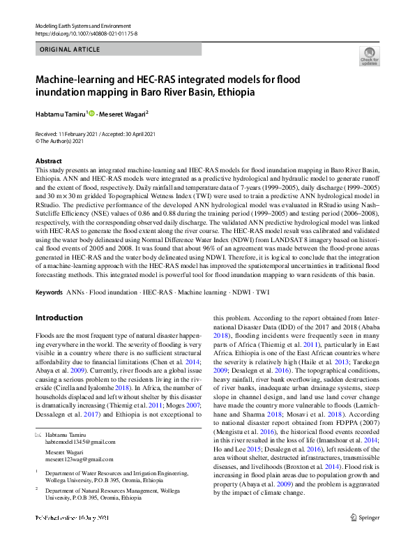 (PDF) Machine-learning and HEC-RAS integrated models for flood ...