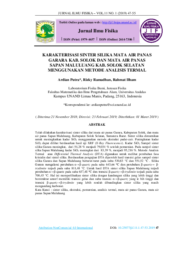 (PDF) Karakterisasi Sinter Silika Mata Air Panas Garara Kab. Solok dan ...