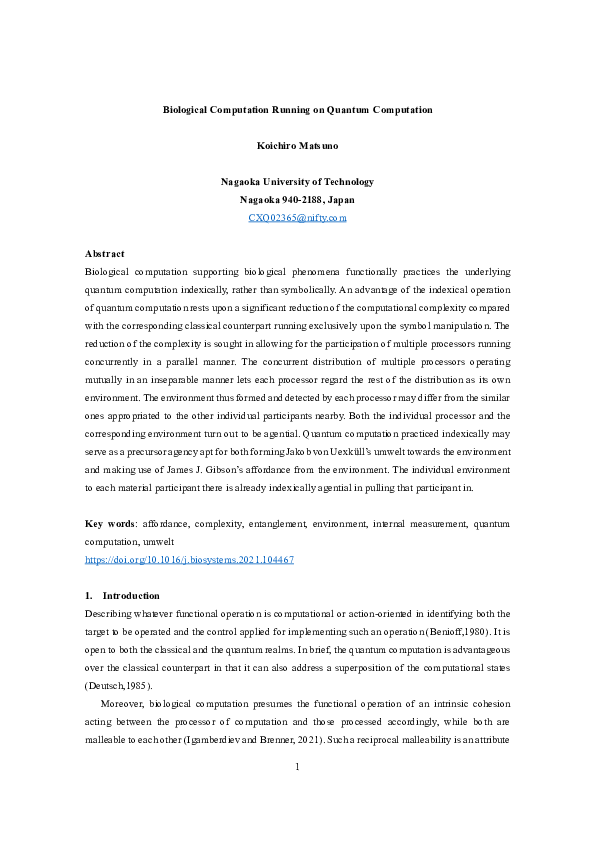 Pdf Biological Computation Running On Quantum Computation