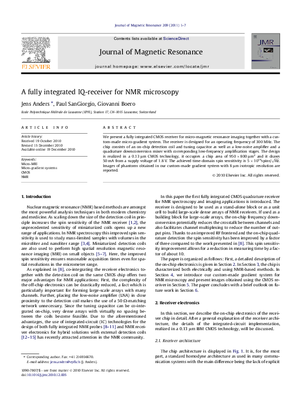 (PDF) A fully integrated IQ-receiver for NMR microscopy | Giovanni ...