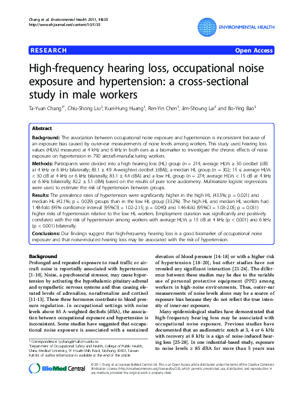 (PDF) High-frequency hearing loss, occupational noise exposure