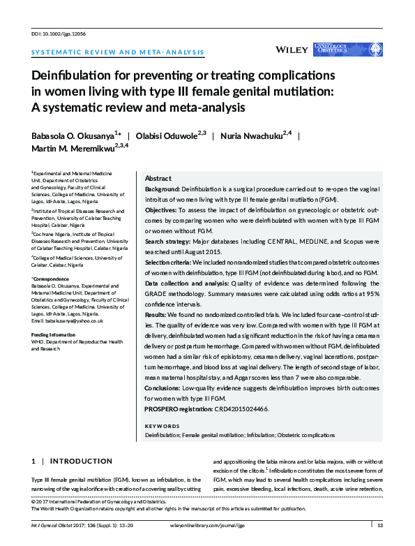 (PDF) Deinfibulation for preventing or treating complications in women ...