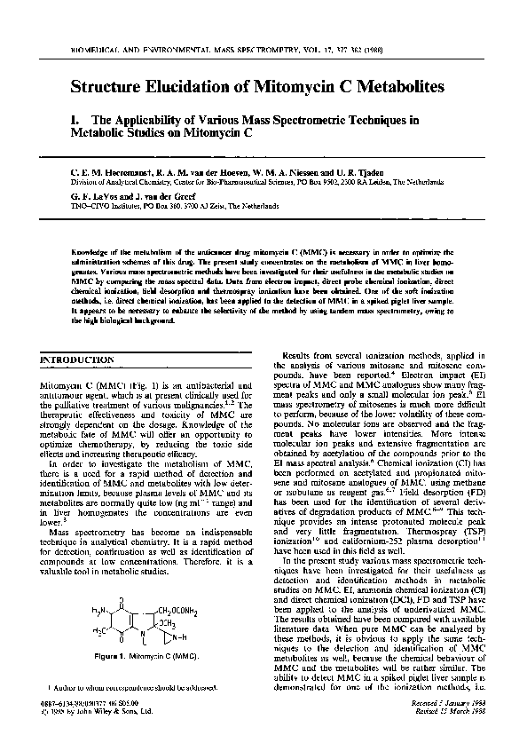 (PDF) Structure elucidation of mitomycin C metabolites. I. The ...