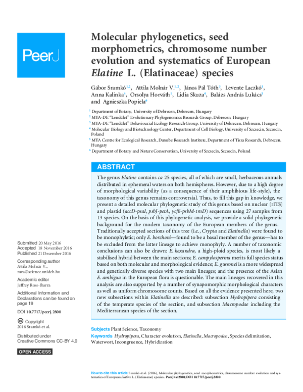 (PDF) Molecular phylogenetics, seed morphometrics, chromosome number evolution and systematics ...