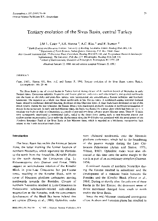 (PDF) Tertiary evolution of the Sivas Basin, central Turkey