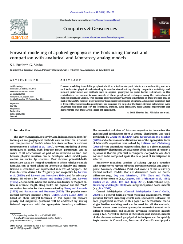 (PDF) Forward modeling of applied geophysics methods using Comsol and ...
