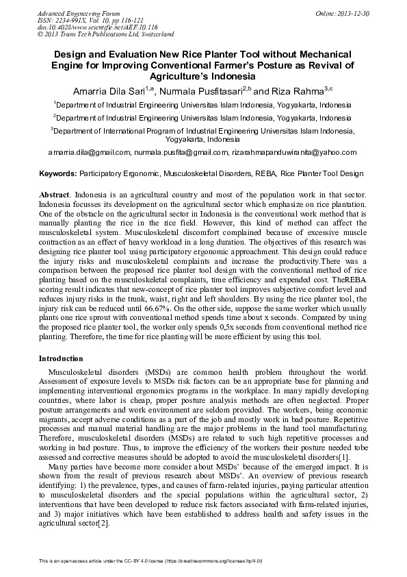 (PDF) Design and Evaluation New Rice Planter Tool without Mechanical ...