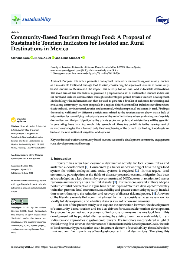 (PDF) Community-Based Tourism through Food: A Proposal of Sustainable ...