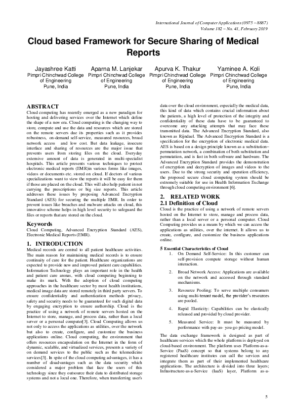 (PDF) Cloud based Framework for Secure Sharing of Medical Reports