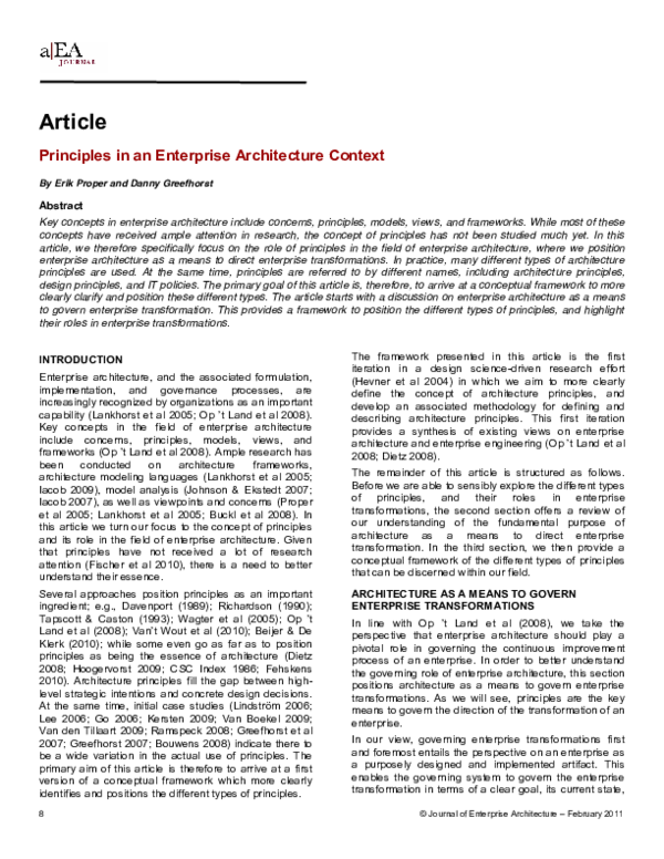 (PDF) Principles in an Enterprise Architecture Context