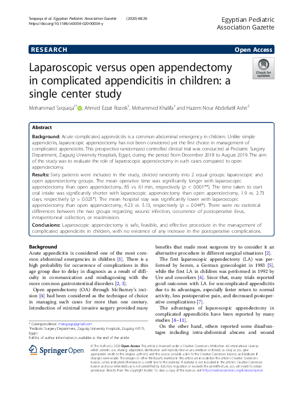 (PDF) Laparoscopic versus open appendectomy in complicated appendicitis ...
