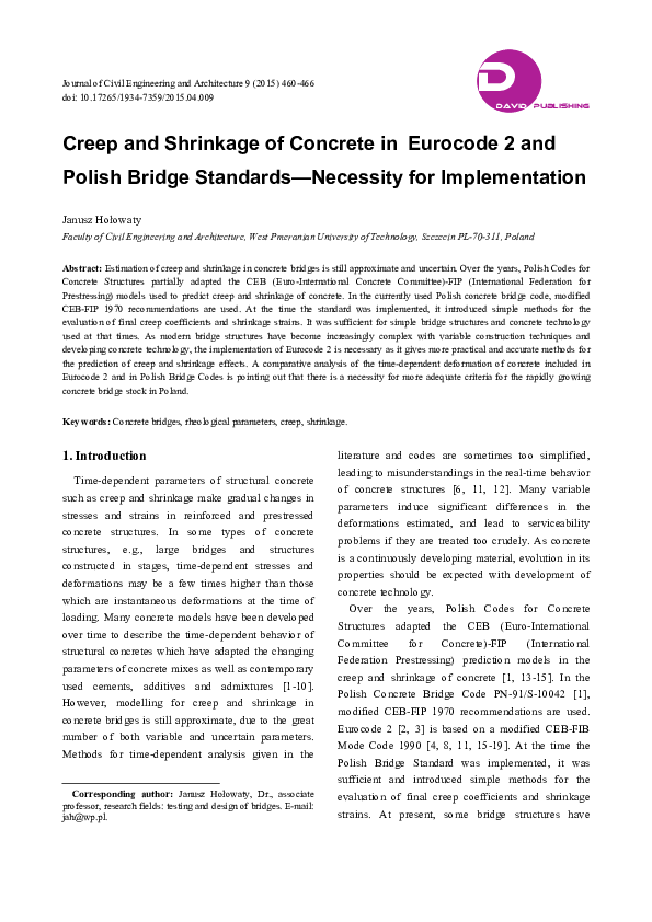 (PDF) Creep and Shrinkage of Concrete in Eurocode 2 and Polish Bridge ...