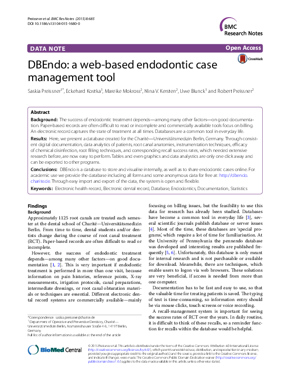 (PDF) DBEndo: a web-based endodontic case management tool