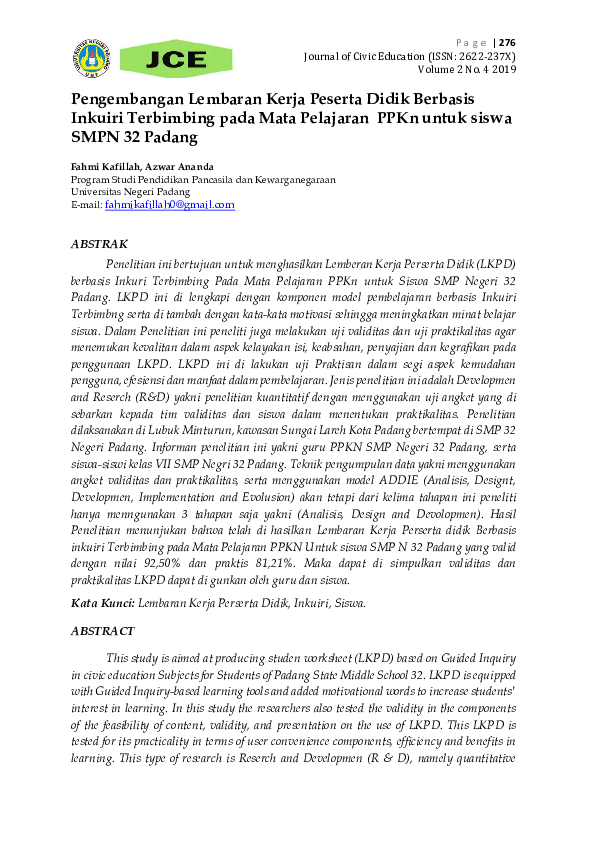 (PDF) Pengembangan Lembaran Kerja Peserta Didik Berbasis Inkuiri Terbimbing pada Mata Pelajaran ...