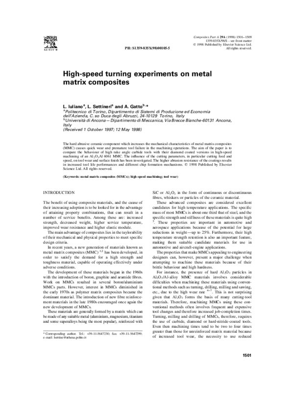 (PDF) High-speed turning experiments on metal matrix composites