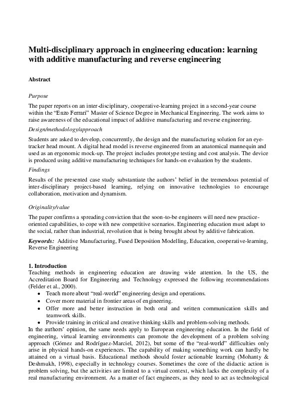 (PDF) Multi-disciplinary approach in engineering education: learning ...