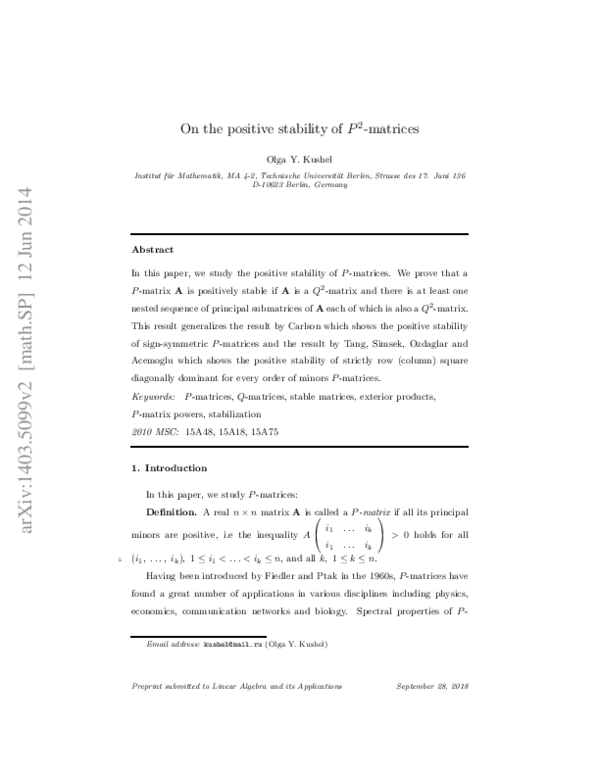 (PDF) On the positive stability of P2-matrices
